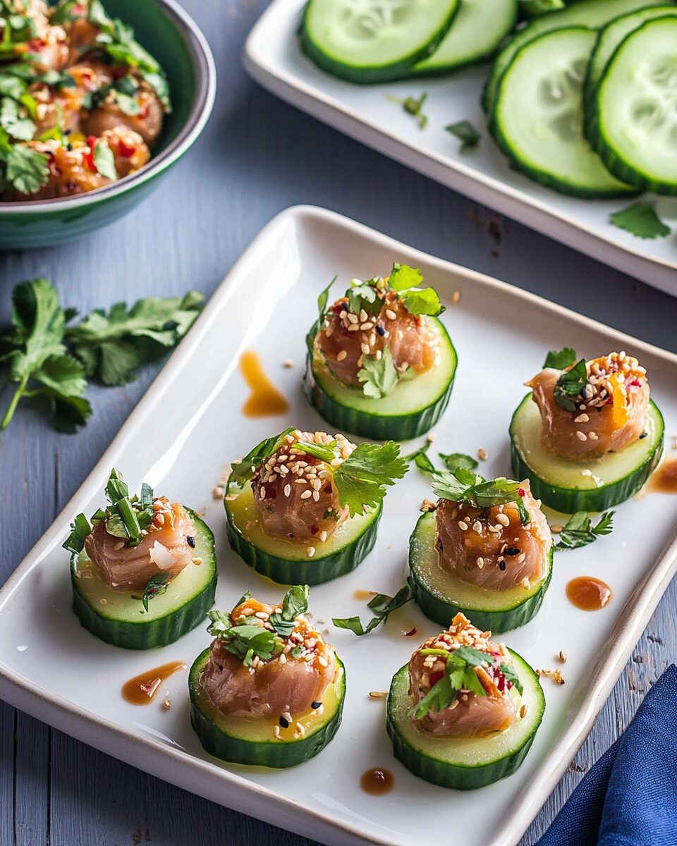 Spicy Ahi Tuna Cucumber Bites - Recipes By Laura